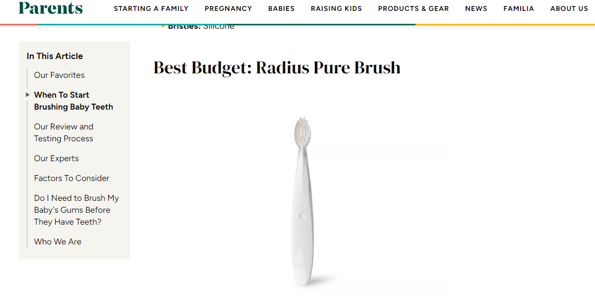 Radius Featured in Parents Magazine's "Best Baby Toothbrushes 2024